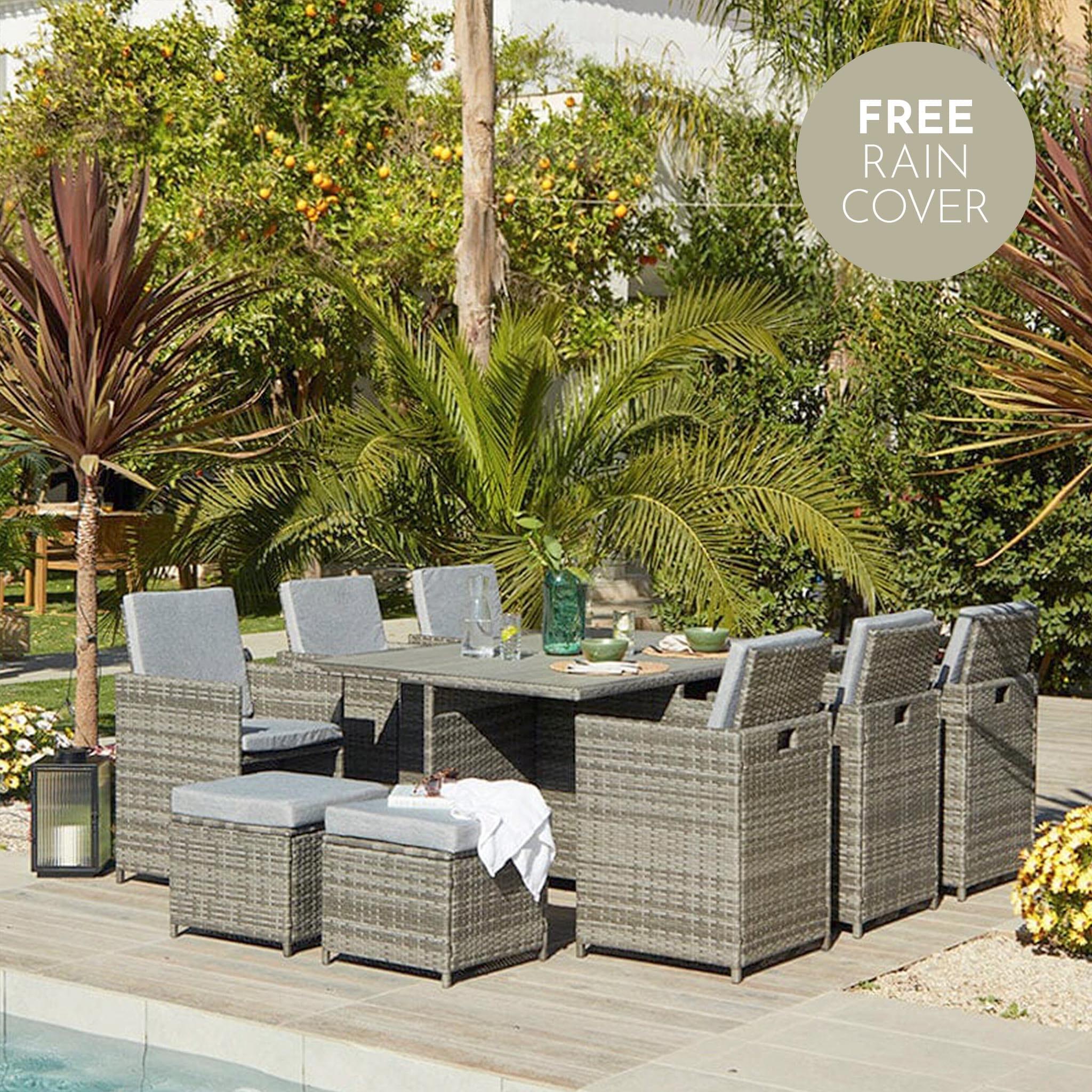 10 Seater Grey Rattan Cube Garden Dining Set - Laura James
