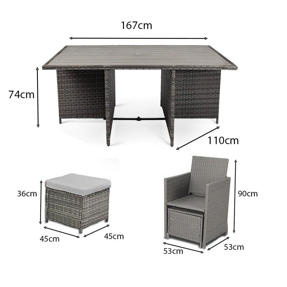 10 Seater Grey Rattan Cube Garden Dining Set - Laura James