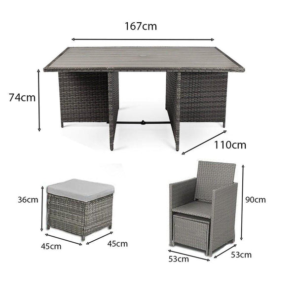 10 Seater Grey Rattan Cube Garden Dining Set - Laura James