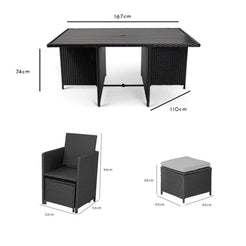 10 Seat Black Rattan Cube Dining Set with Cream Parasol - Laura James