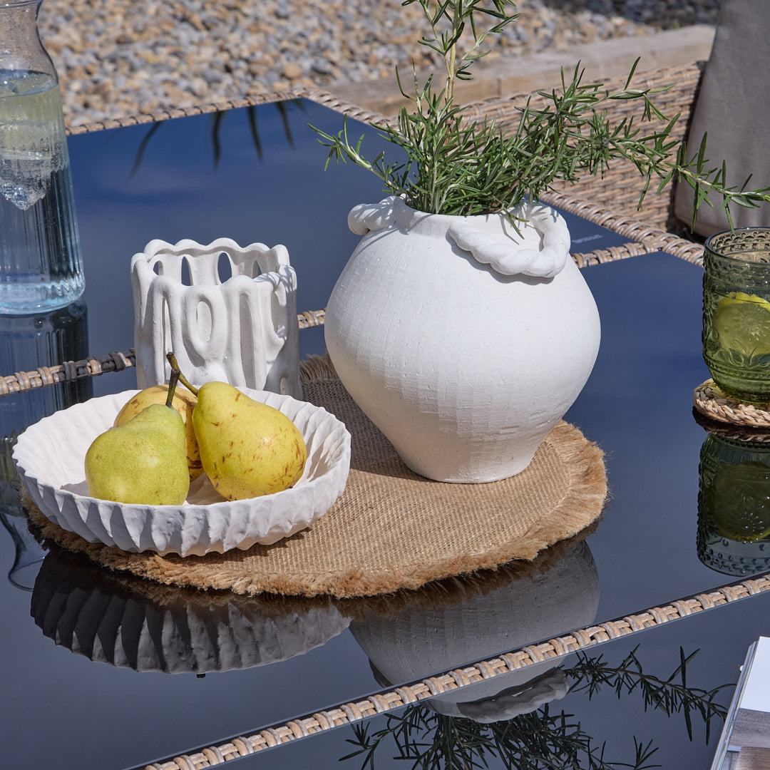 Cube 10 Seater Natural Rattan Garden Dining Set with Cream LED Parasol ...