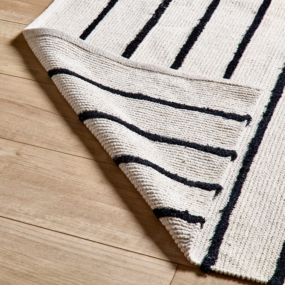 Evedon Striped Black Cotton Rug - 120x170cm - Laura James