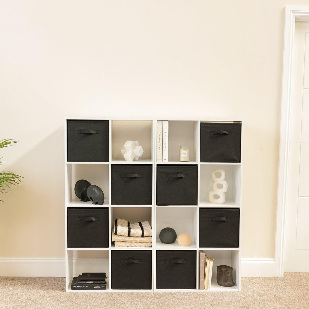 Cara 16 Cube Storage Unit - Chalk White - Two 8x2 Units - Black Basket ...