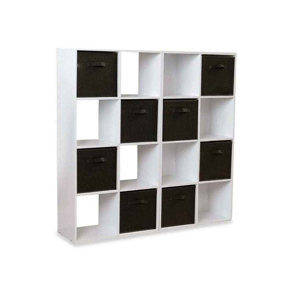 Cara 16 Cube Storage Unit - Chalk White - Two 8x2 Units - Black Basket ...
