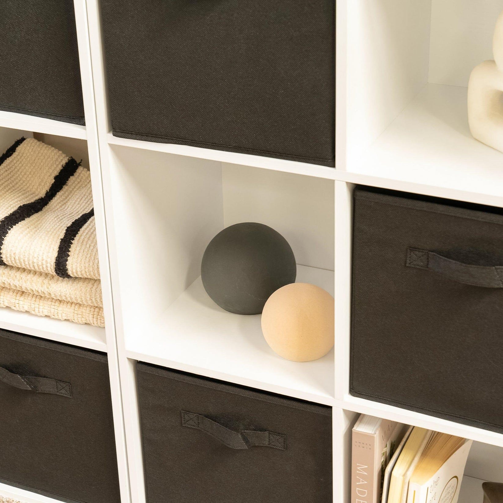 Cara 16 Cube Storage Unit - Chalk White - Two 8x2 Units - Black Basket ...