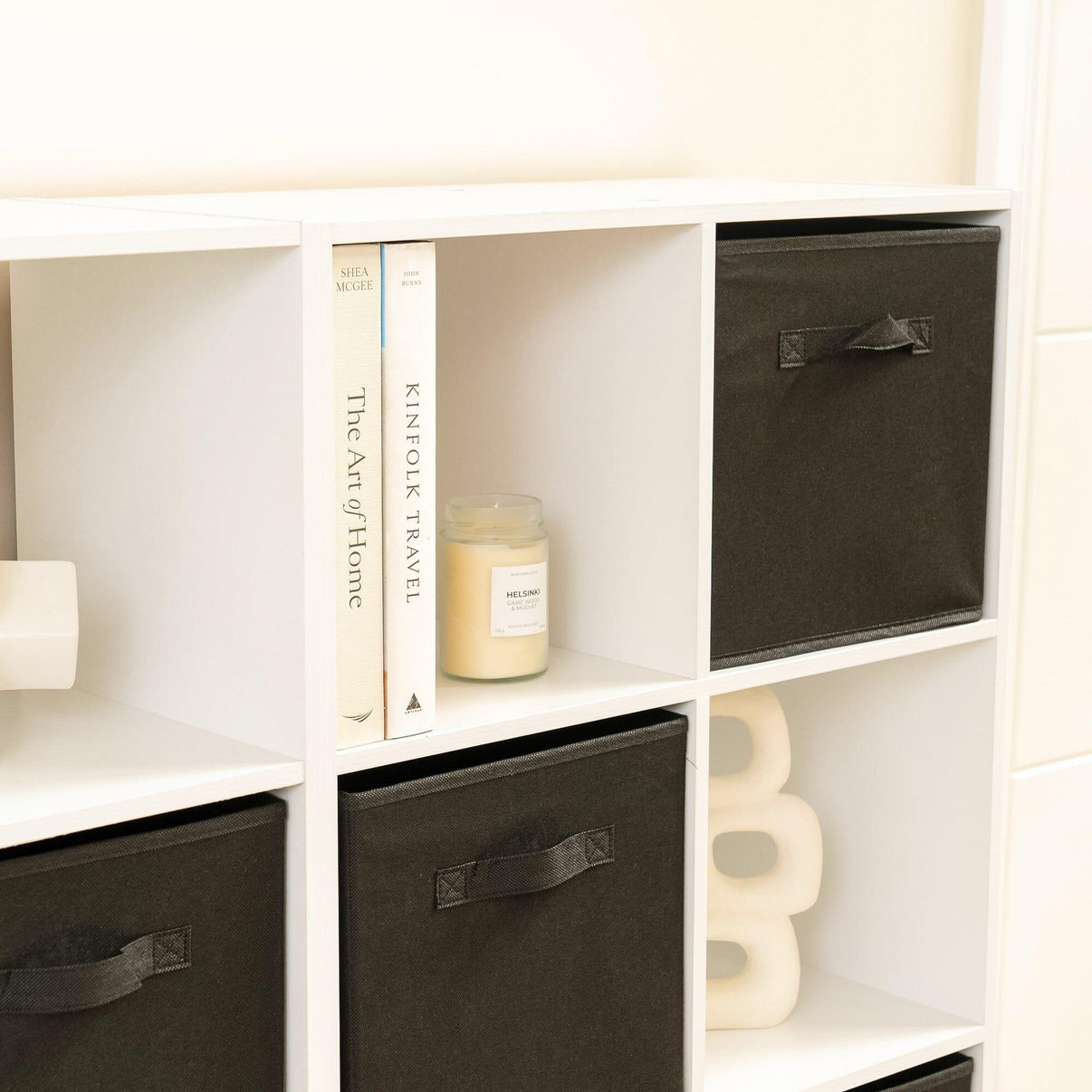 Cara 16 Cube Storage Unit - Chalk White - Two 8x2 Units - Black Basket ...