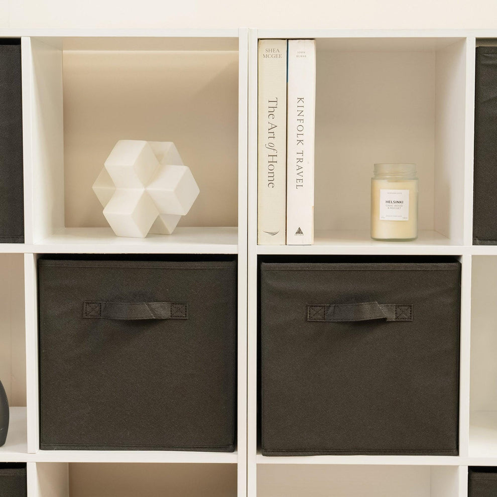 Cara 16 Cube Storage Unit - Chalk White - Two 8x2 Units - Black Basket ...