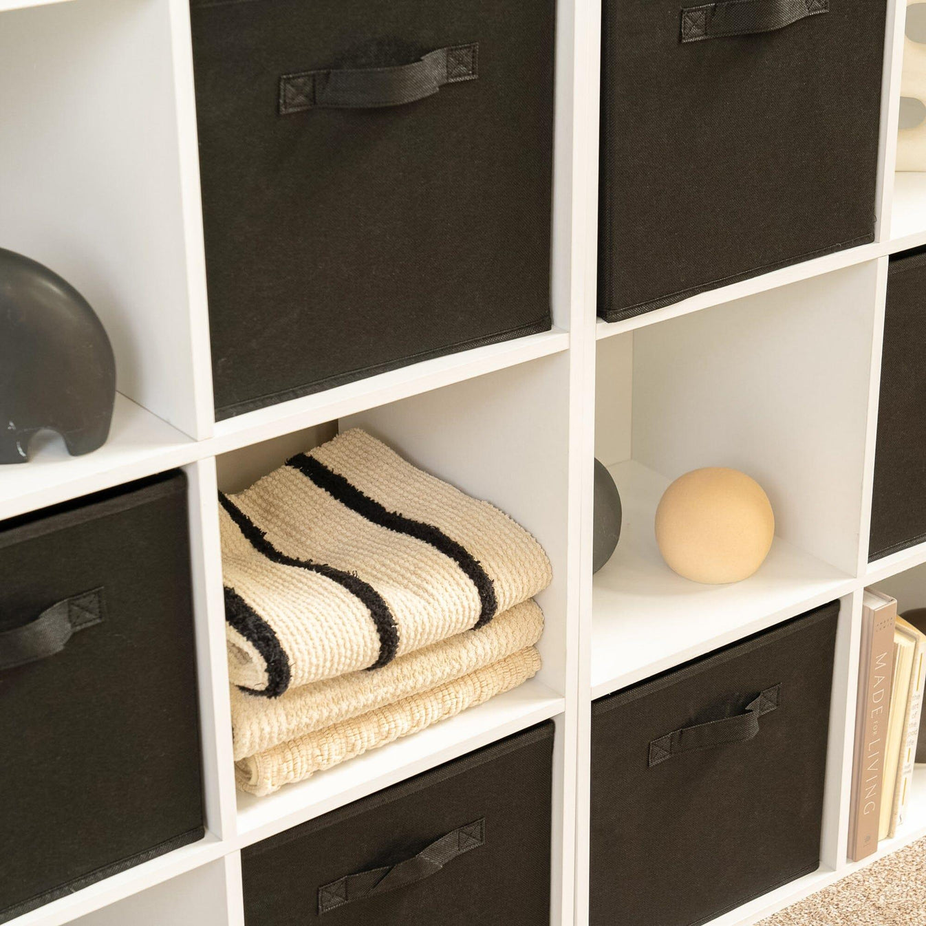 Cara 16 Cube Storage Unit - Chalk White - Two 8x2 Units - Black Basket ...