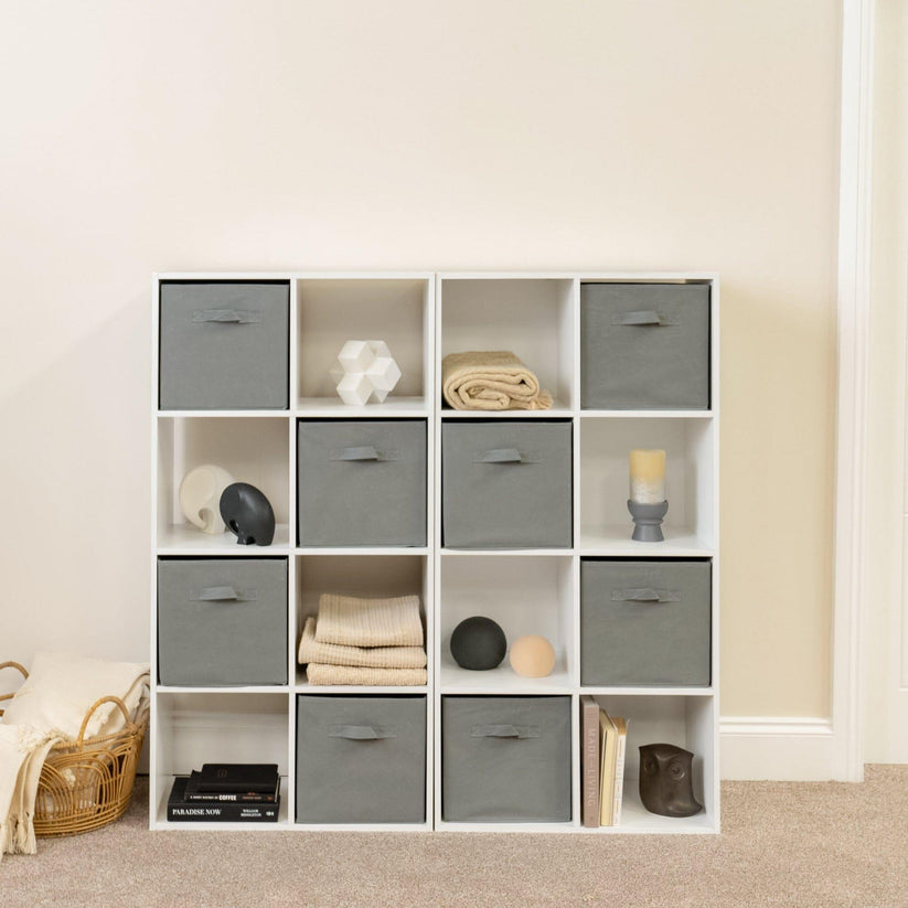 Cara 16 Cube Storage Unit - Chalk White - Two 8x2 Units - Grey Basket ...