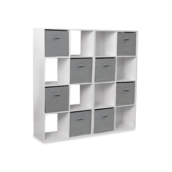 Cara 16 Cube Storage Unit - Chalk White - Two 8x2 Units - Grey Basket ...