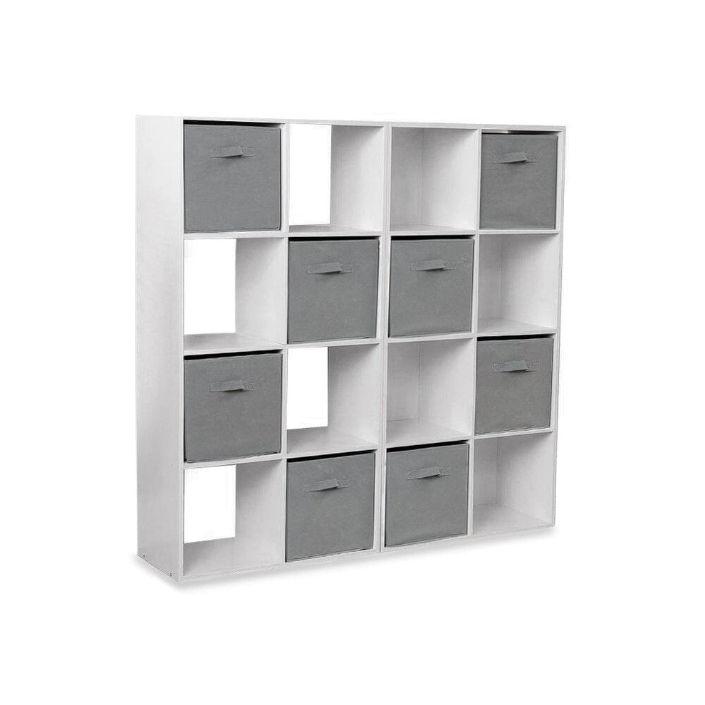 Cara 16 Cube Storage Unit - Chalk White - Two 8x2 Units - Grey Basket ...