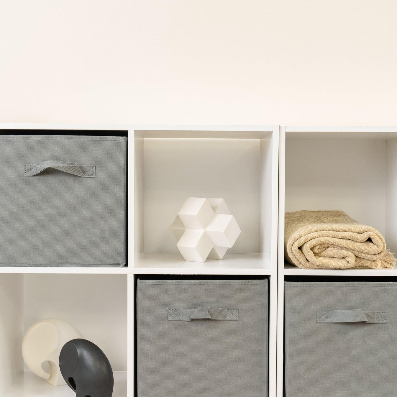 Cara 16 Cube Storage Unit - Chalk White - Two 8x2 Units - Grey Basket ...