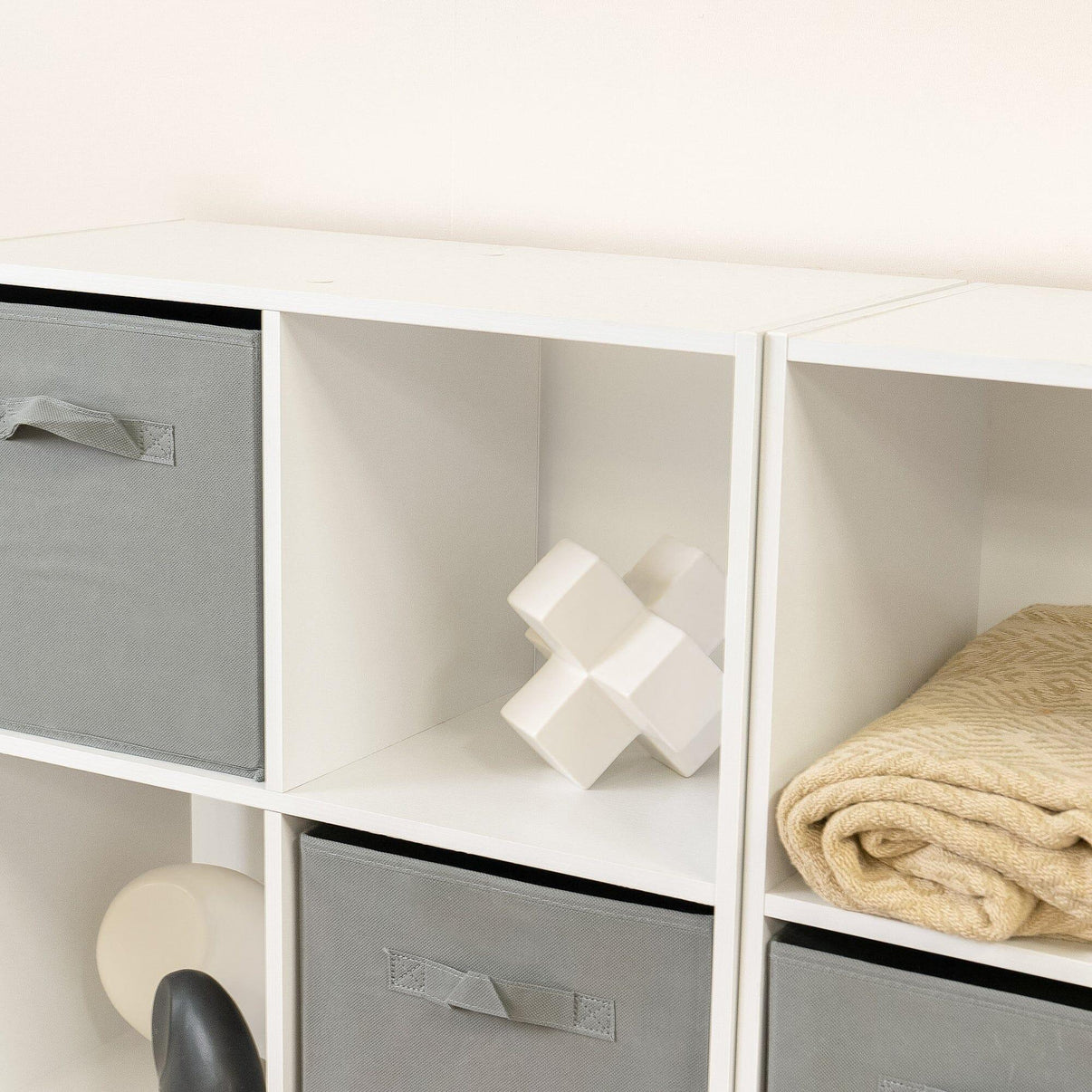 Cara 16 Cube Storage Unit - Chalk White - Two 8x2 Units - Grey Basket ...