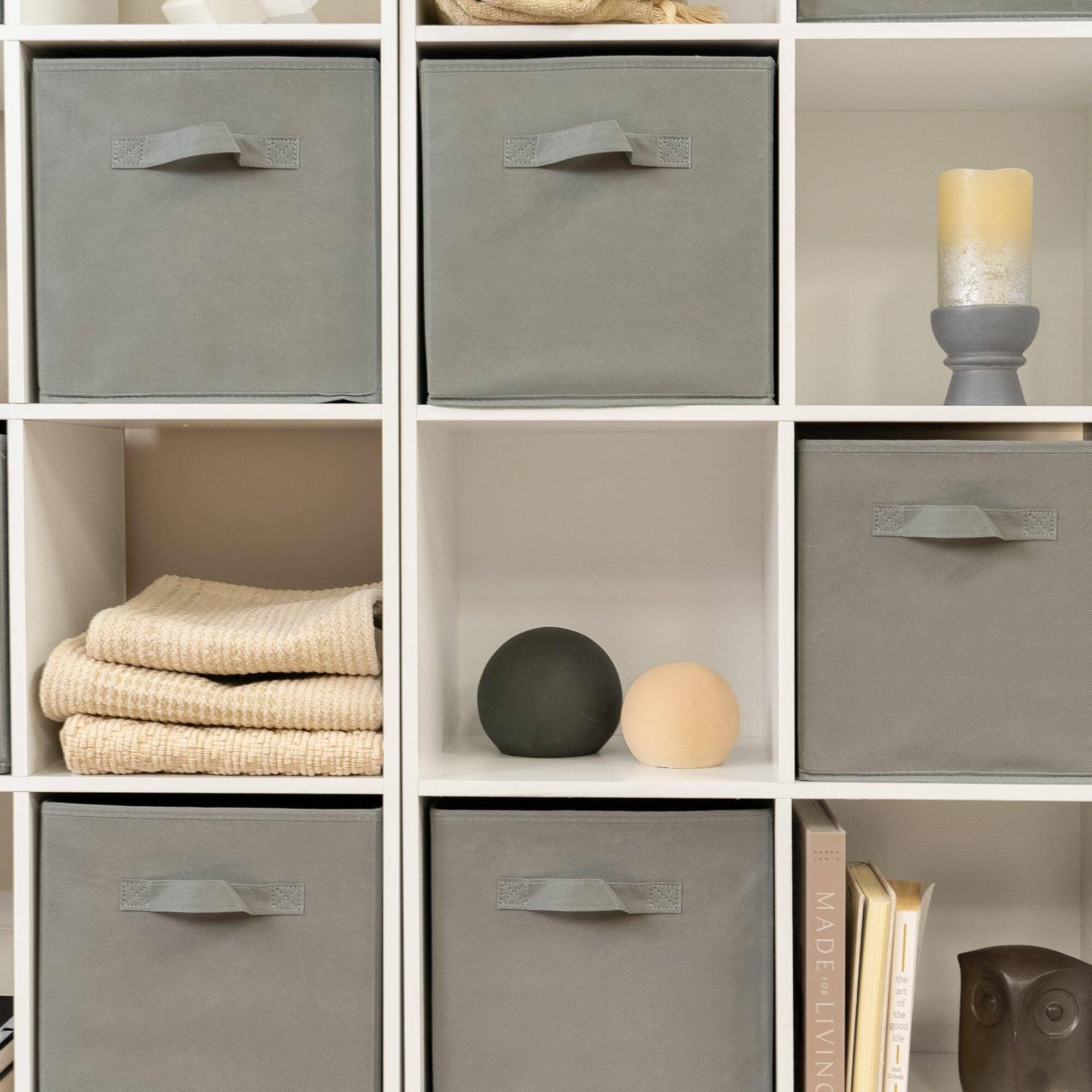 16 Cube Storage Unit - White - Two 8x2 Units - Grey Basket – Laura James