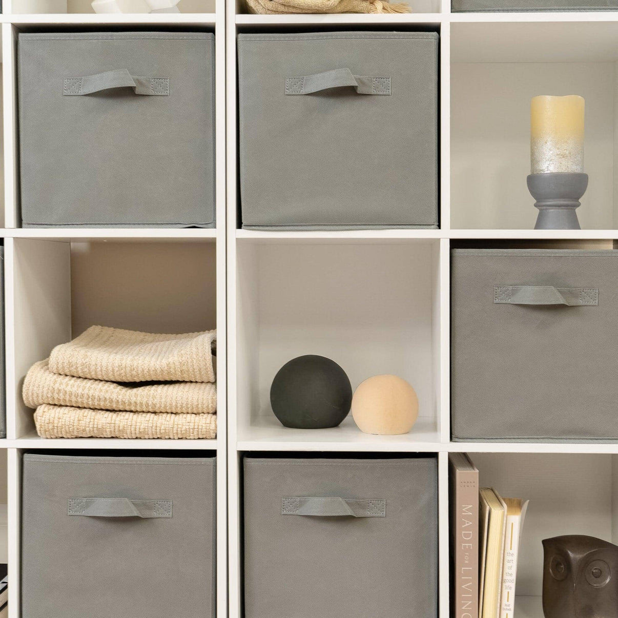 Cara 16 Cube Storage Unit - Chalk White - Two 8x2 Units - Grey Basket ...