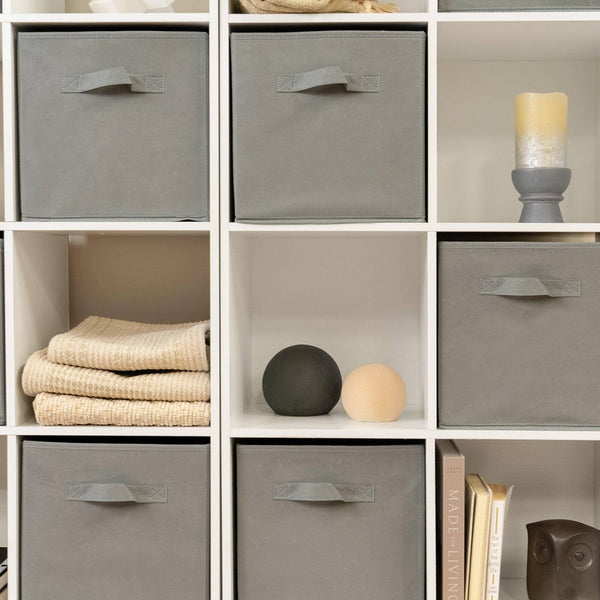 Cara 16 Cube Storage Unit - Chalk White - Two 8x2 Units - Grey Basket ...