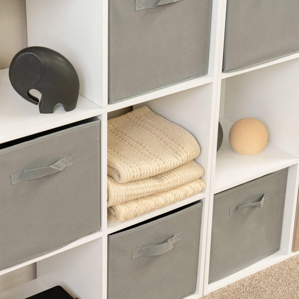 Cara 16 Cube Storage Unit - Chalk White - Two 8x2 Units - Grey Basket ...