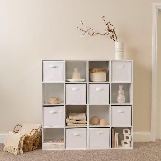 16 Cube Storage Unit - Chalk White - Two 8x2 Units - White Basket ...