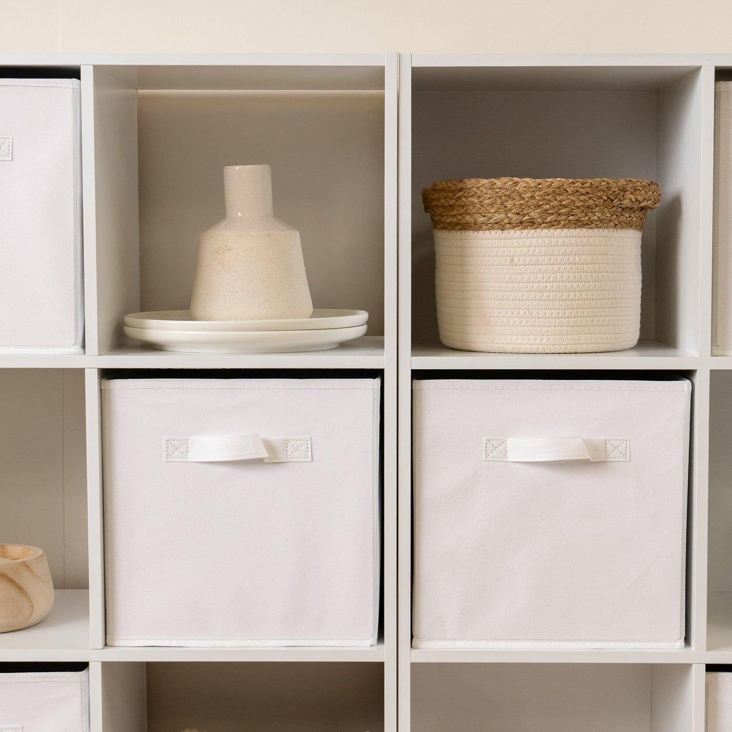 Cara 16 Cube Storage Unit - Chalk White - Two 8x2 Units - White Basket ...