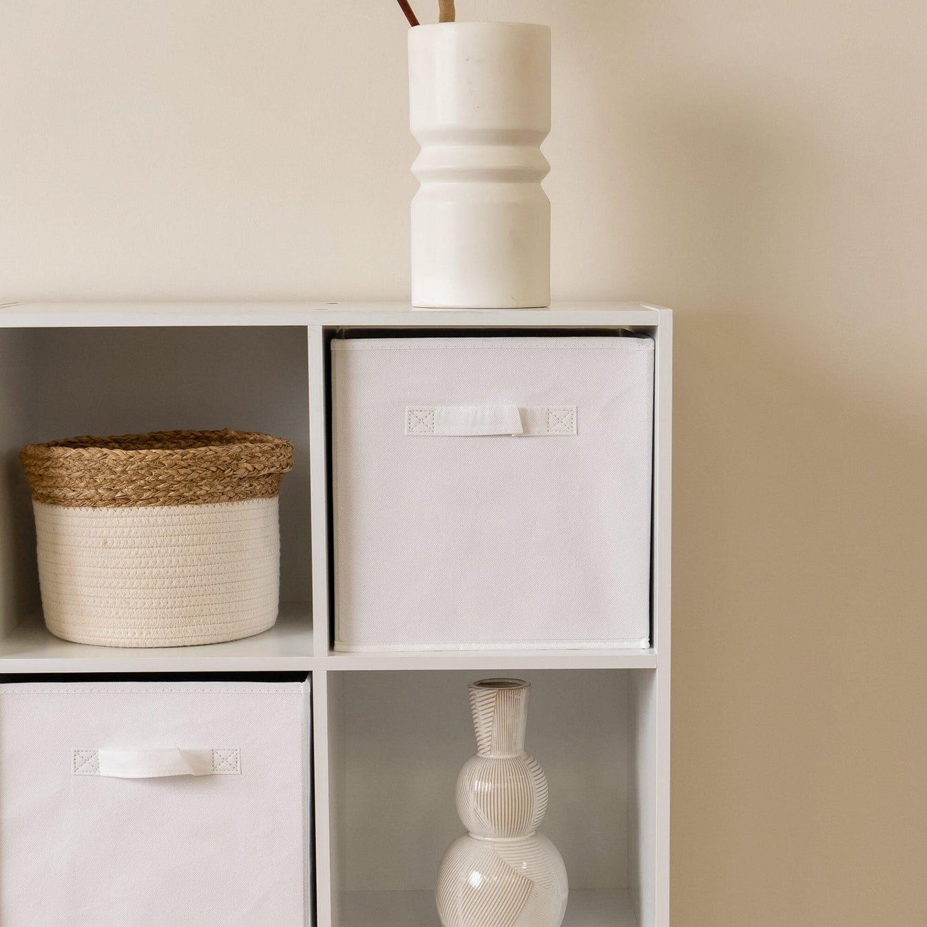 Cara 16 Cube Storage Unit - Chalk White - Two 8x2 Units - White Basket ...