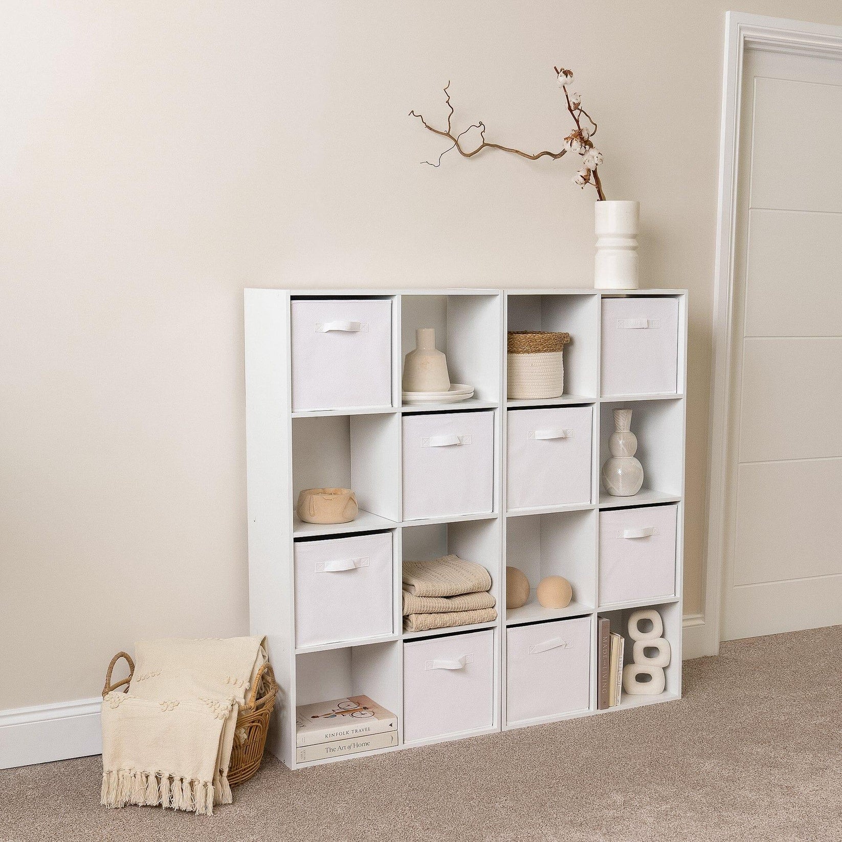 Cara 16 Cube Storage Unit - Chalk White - Two 8x2 Units - White Basket ...