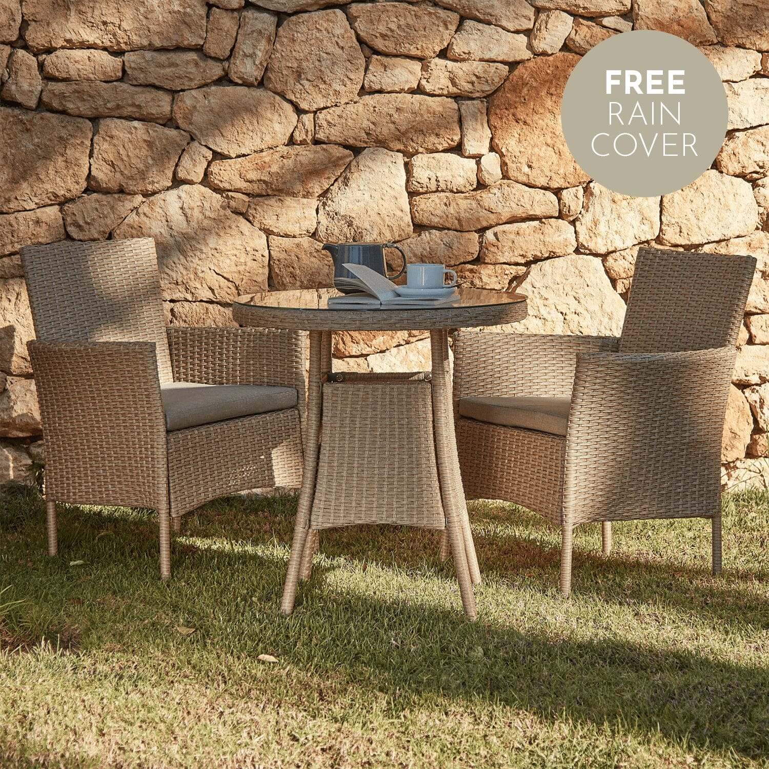 Kemble 2 Seater Rattan Bistro Outdoor Dining Set in Natural Brown ...