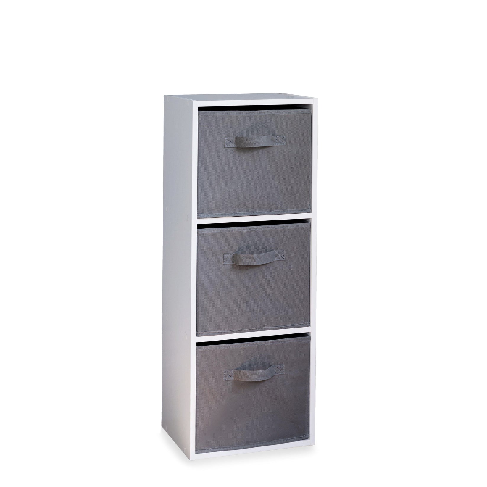 Cara 3 Tier Chalk White Cube Storage Unit - Grey Baskets – Laura James