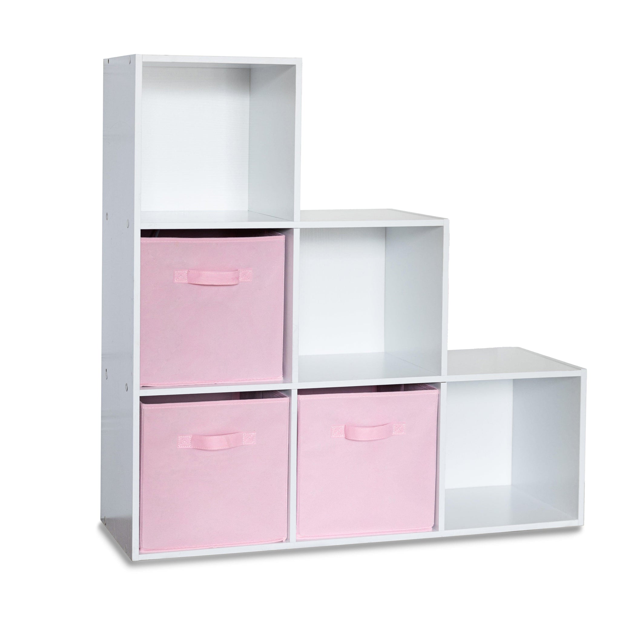 6 Cube Bookcase Ladder Storage Unit - Chalk White with Pink Boxes ...