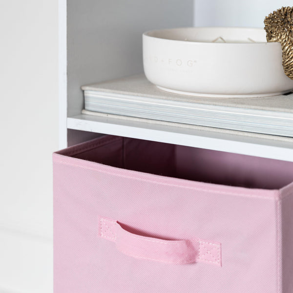 Cara 6 Cube Bookcase Ladder Storage Unit - Chalk White with Pink Boxes ...