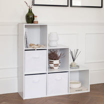 6 Cube Bookcase Ladder Storage Unit - Chalk White with White Boxes ...