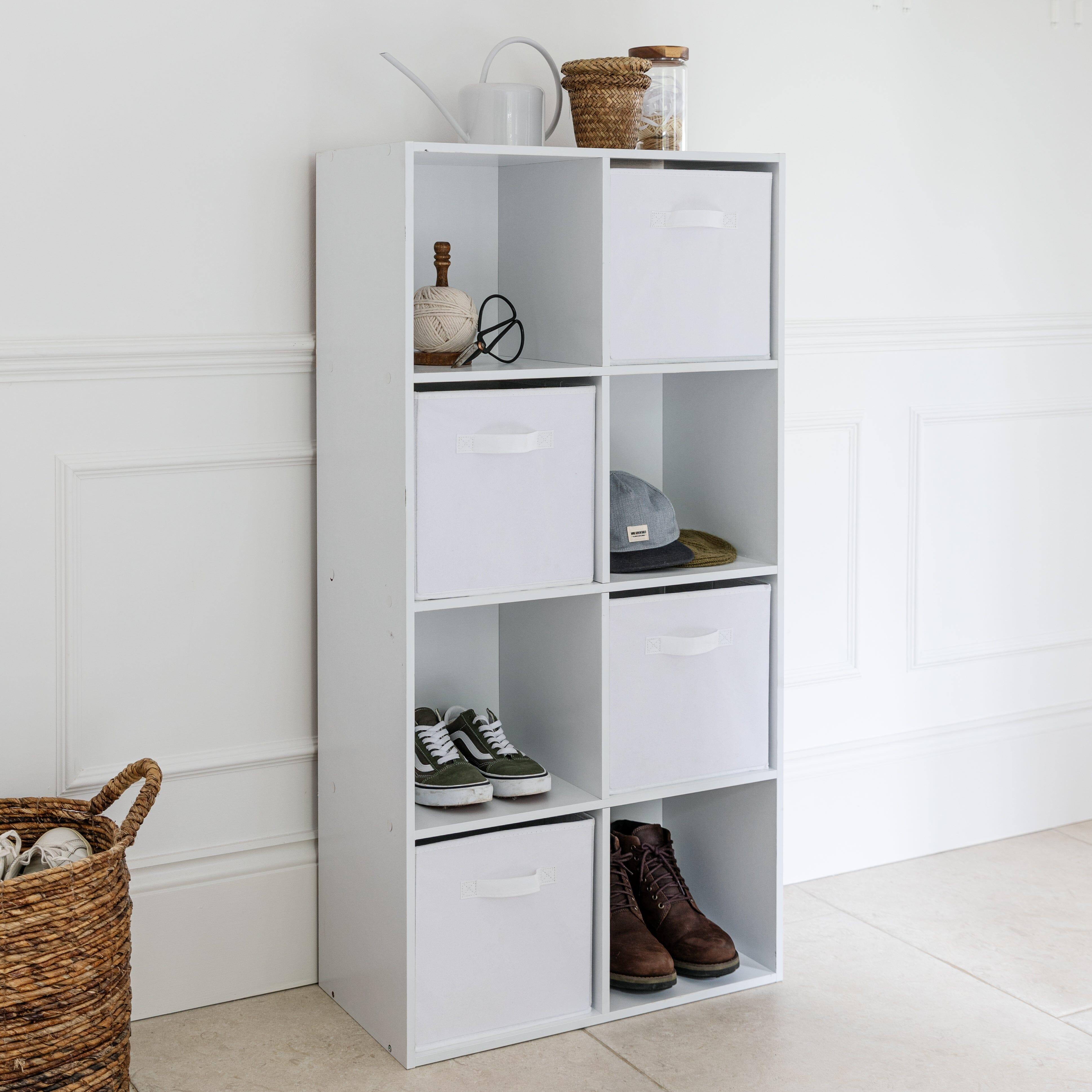 8 Cube Shelf Unit & 4 Chalk White Handled Box Drawers – Laura James