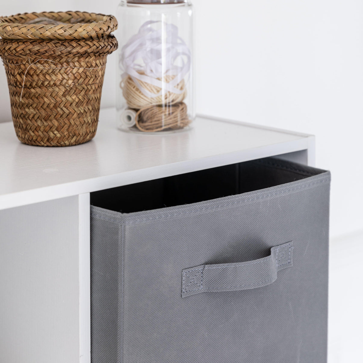 Cara 8 Cube Storage Unit in Chalk White & 4 Grey Handled Box Drawers ...