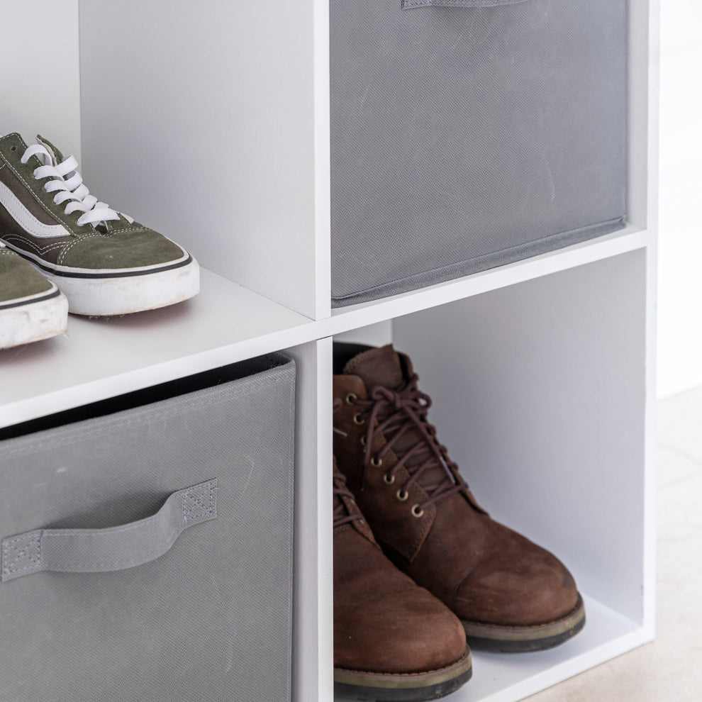 Cara 8 Cube Storage Unit in Chalk White & 4 Grey Handled Box Drawers ...