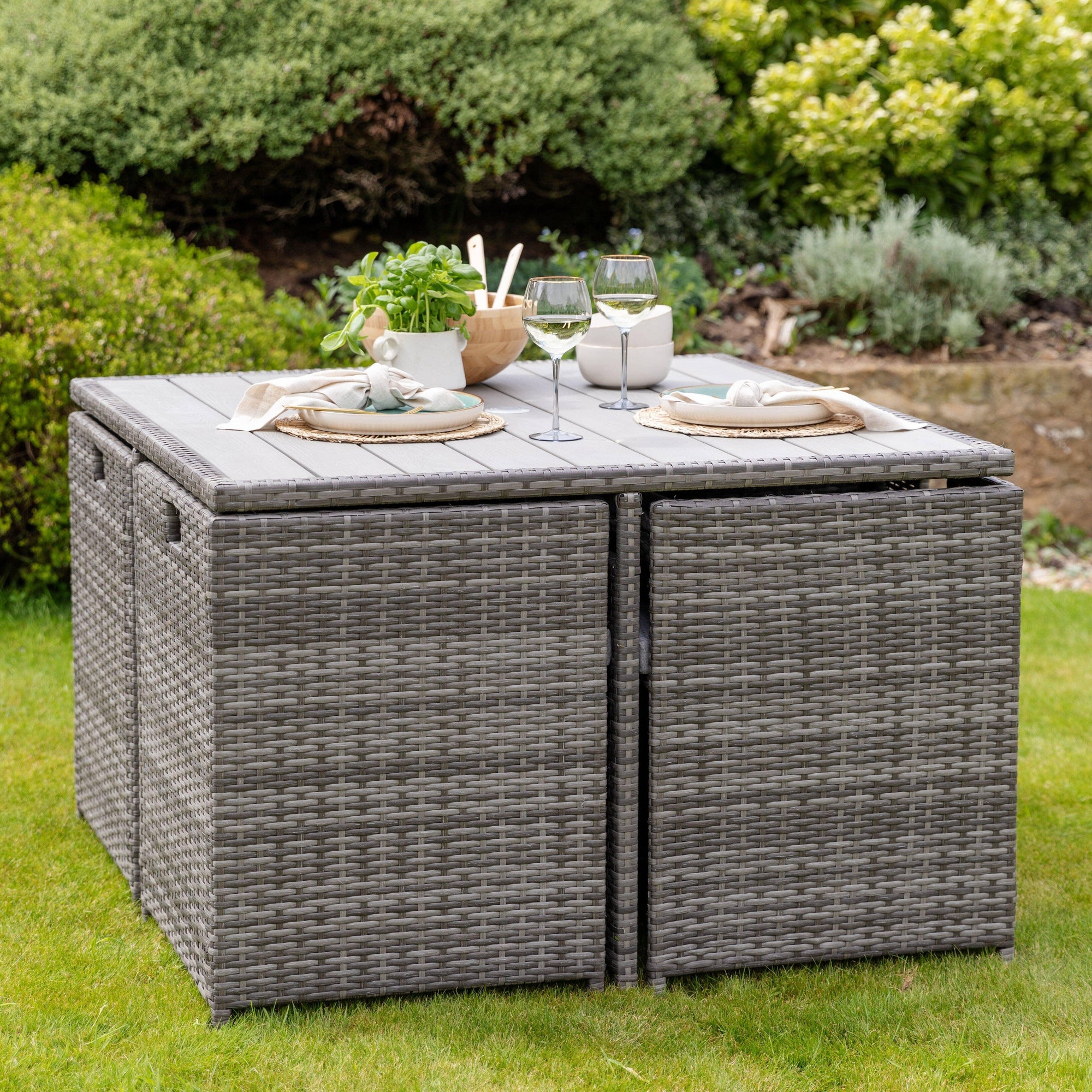 Cube Grey Polywood Garden Furniture Dining Set with Parasol - Laura James