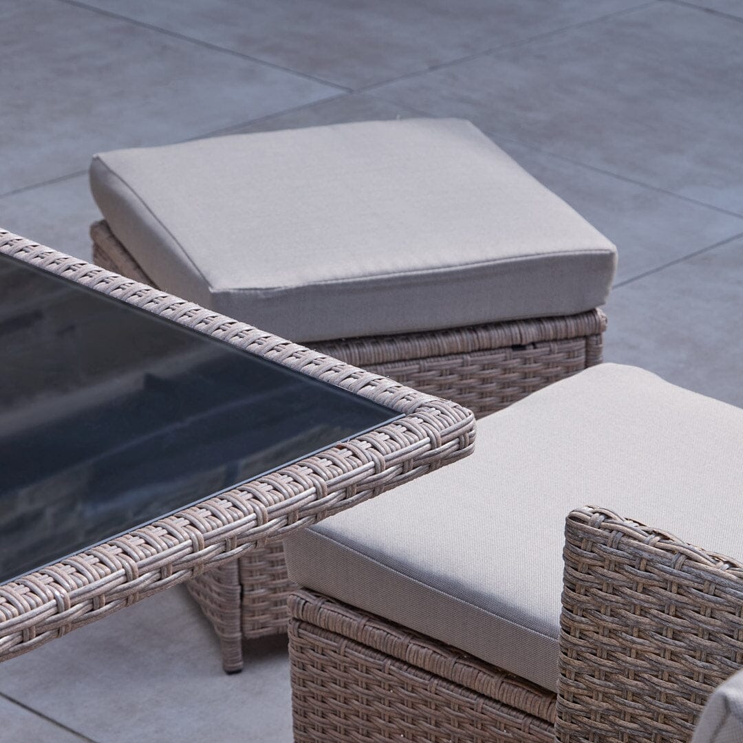 8 Seater Rattan Cube Outdoor Dining Set with Cream Parasol - Natural B ...