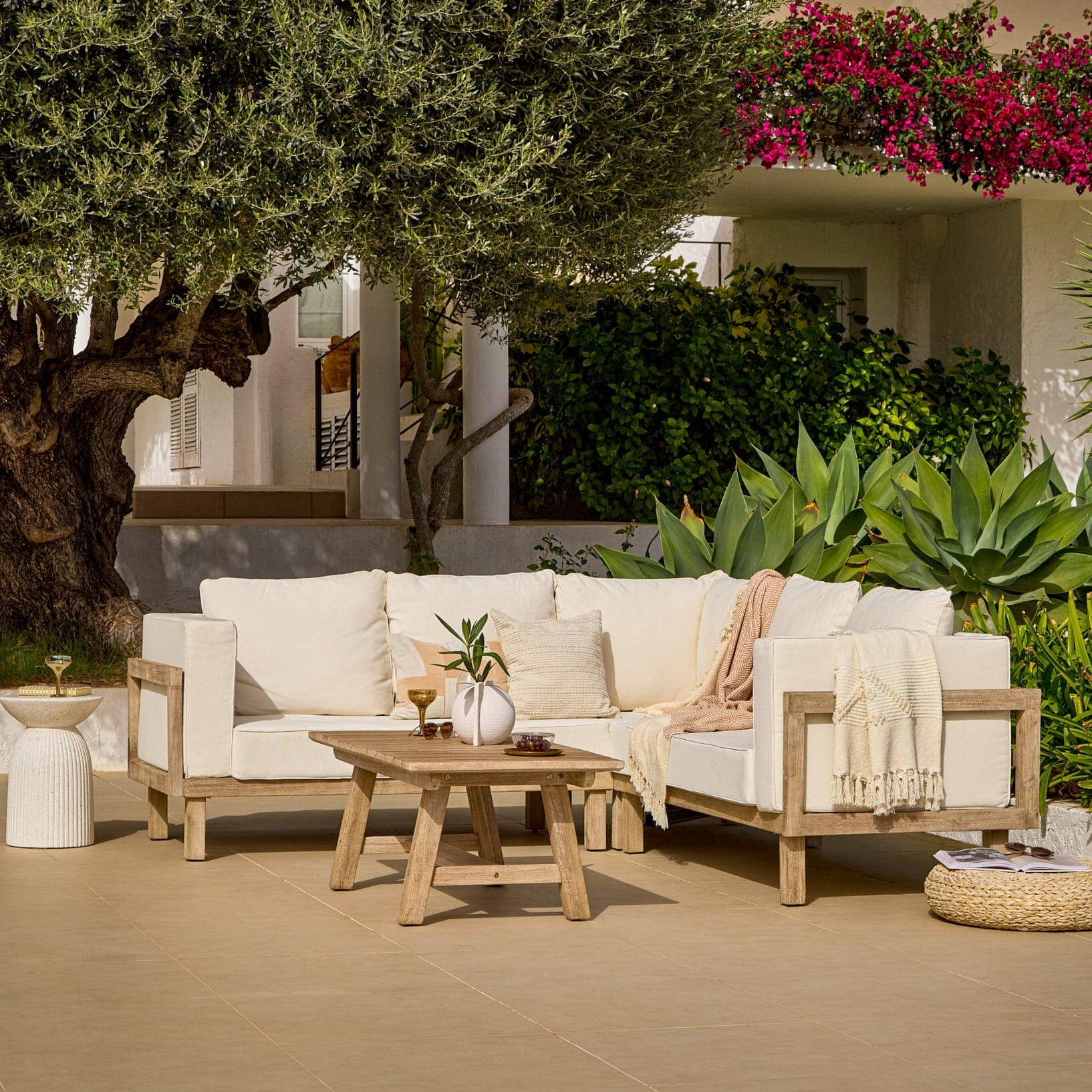 Akira 5 Seater Wooden Garden Corner Sofa with Shiro Coffee Table – Laura James