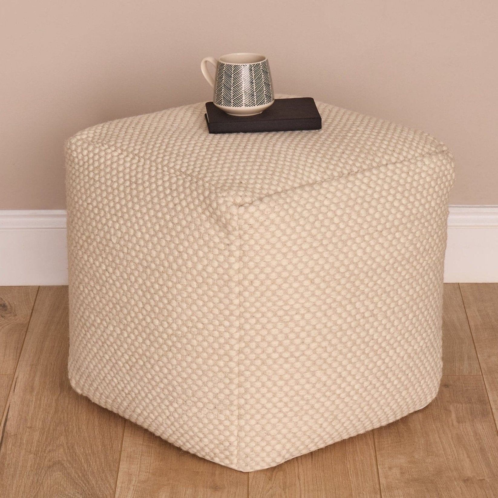 Atcham Clay/Natural Wool and Cotton Ottoman Stool - Laura James