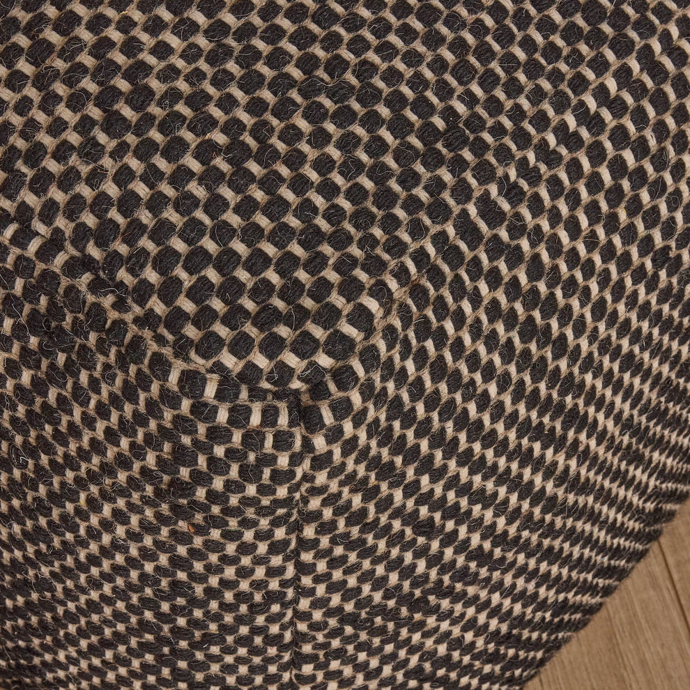Atcham Black Wool and Cotton Ottoman Stool - Laura James