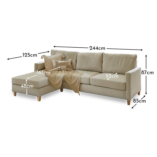 Ava Left Chaise Corner Sofa - Sand with Pale Oak Legs - Laura James