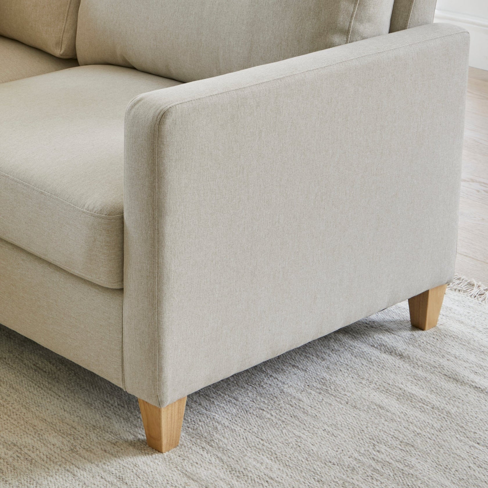 Ava Sand Corner Sofa with Pale Oak Legs - Laura James