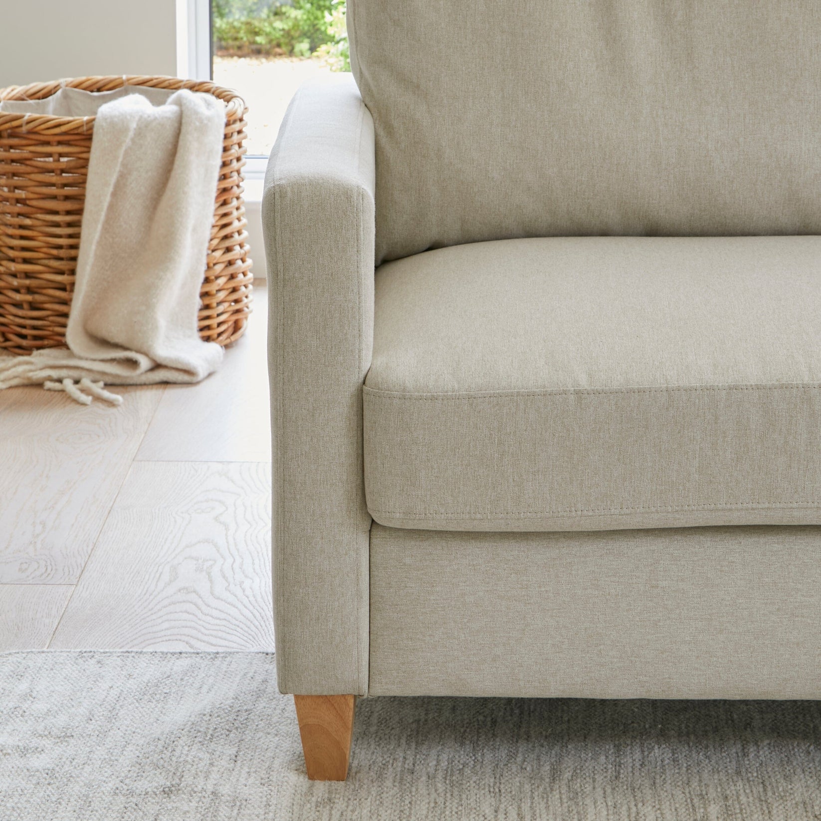 Ava Sand Corner Sofa with Pale Oak Legs - Laura James