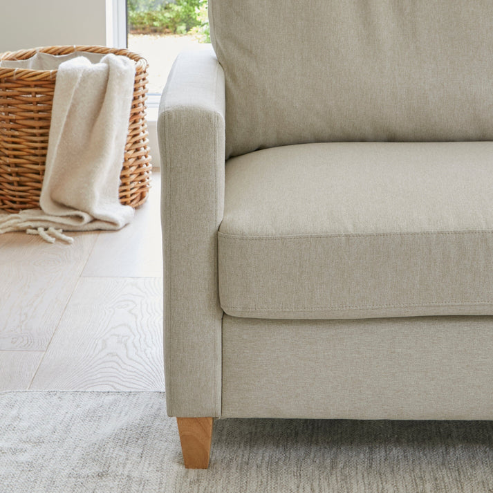 Ava Sand Corner Sofa with Pale Oak Legs - Laura James