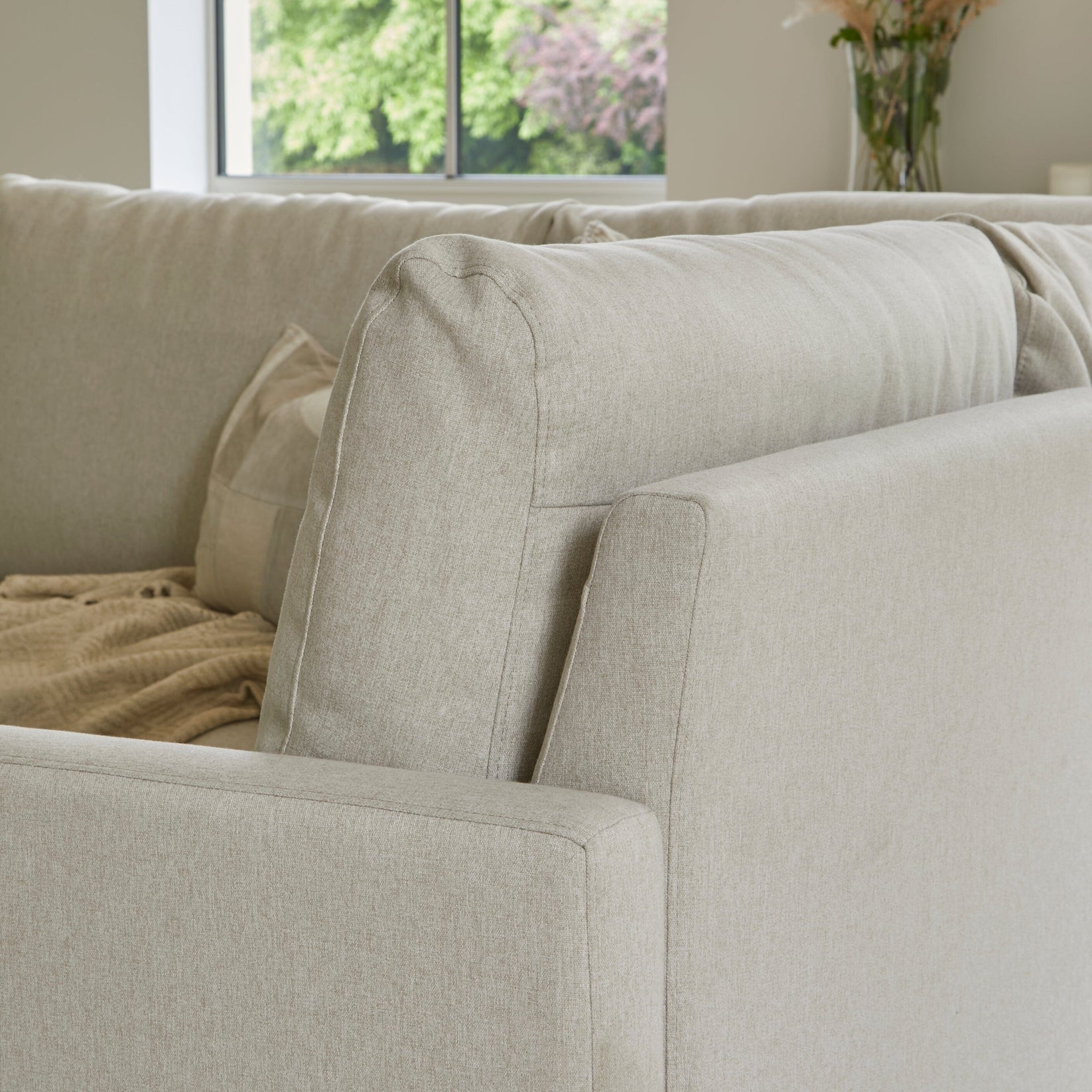 Ava Sand Corner Sofa with Pale Oak Legs - Laura James