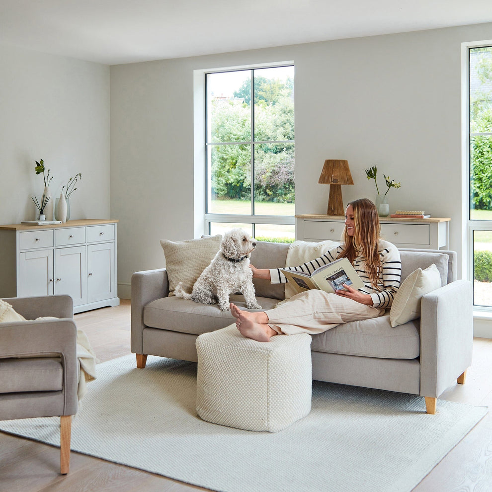 Atcham Clay/Natural Wool and Cotton Ottoman Stool - Laura James