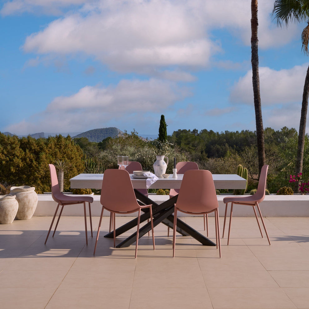Amelia 6 Seater Pale Grey Concrete Garden Dining Set with Wren Dusty P ...