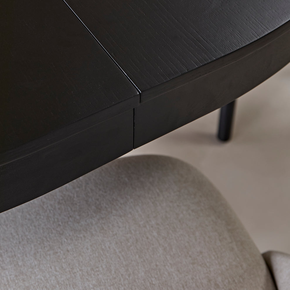 Amelia Black Oak Oval Extending Dining Table Set - 4 Seater - Freya Sa ...