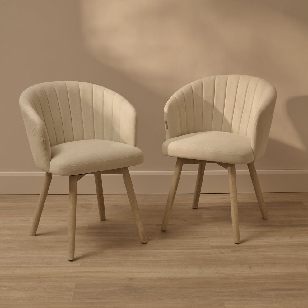 Arabella Natural Beige Dining Chair - Set of 2 - Whitewash Oak Legs ...