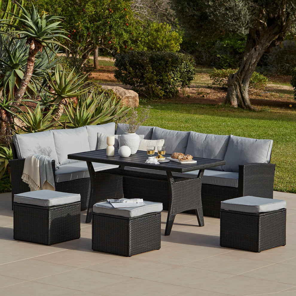 Aston 9 Seater Rattan Garden Corner Sofa Set with with Cream LED Premi ...
