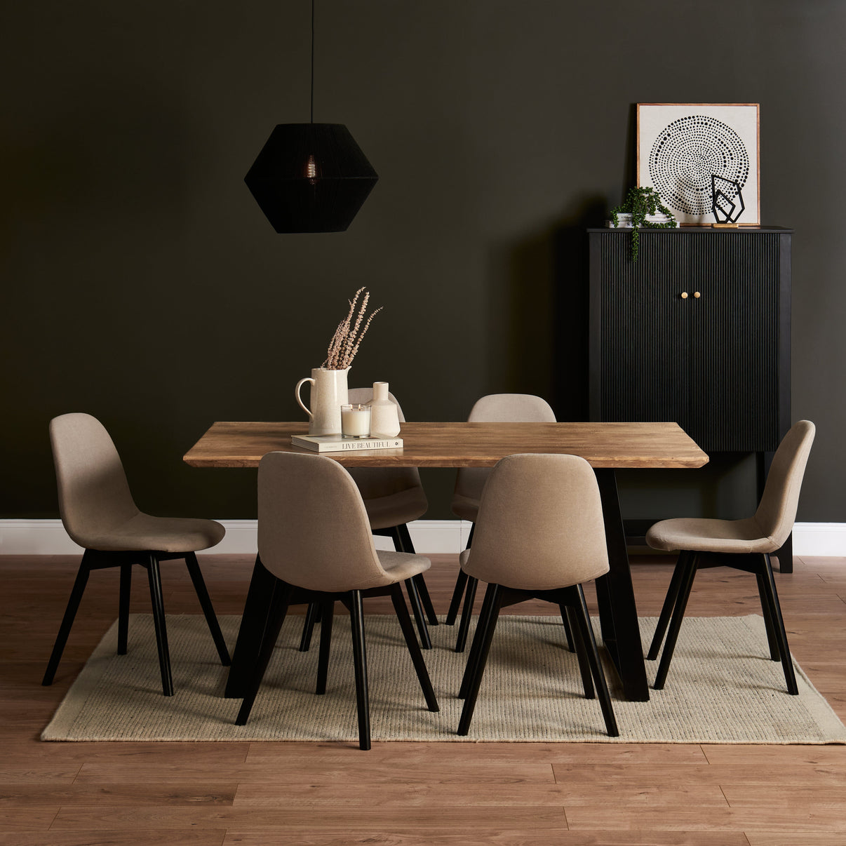 Atlas 6-Seater Chalked Mangowood Dining Table Set with Soft Beige ...