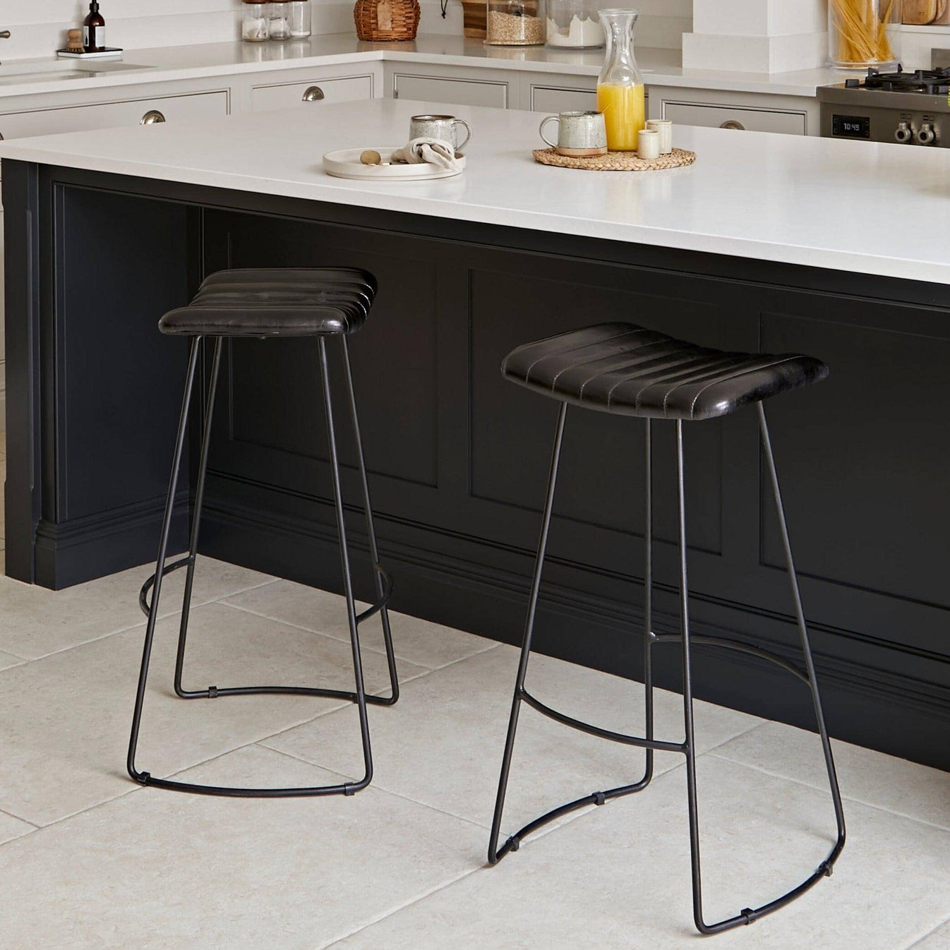 Jayden Black Leather Bar Stool - Backless Set of 2 - Laura James